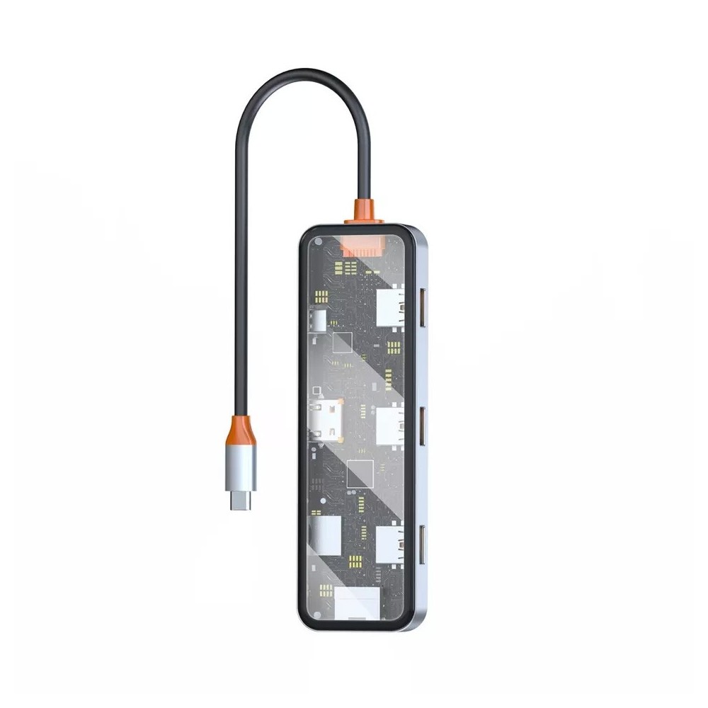 Transparent USB-C Hub with HDMI 4K/3 USB-A -/1 USB-C + 2 SD-TS+RJ45
