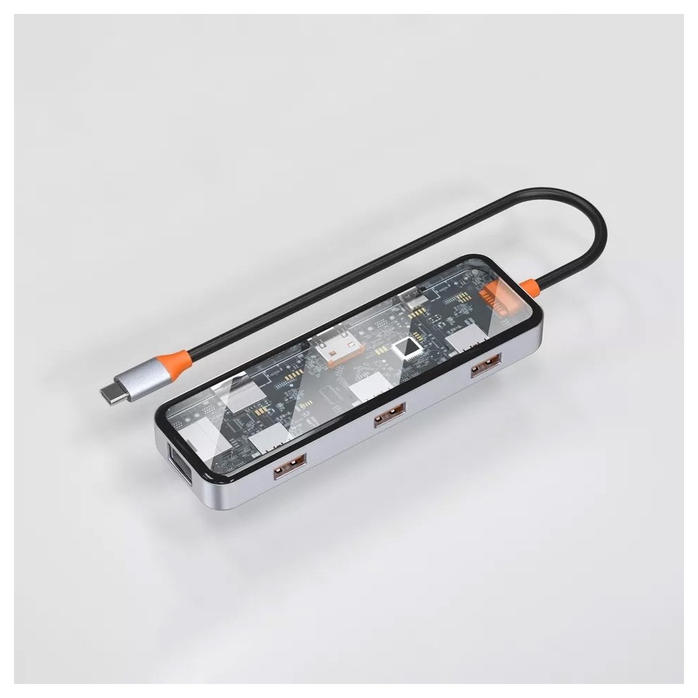 Transparent USB-C Hub with HDMI 4K/3 USB-A -/1 USB-C + 2 SD-TS+RJ45